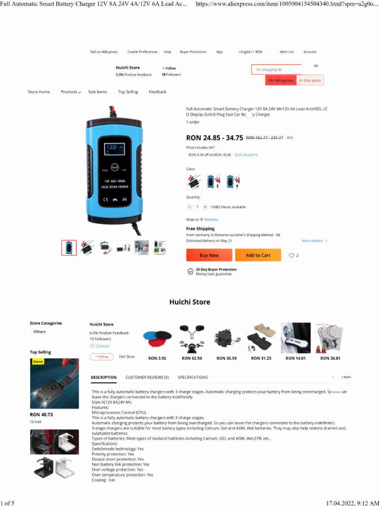 Automatic Smart Battery Charger 12V 8A | PDF