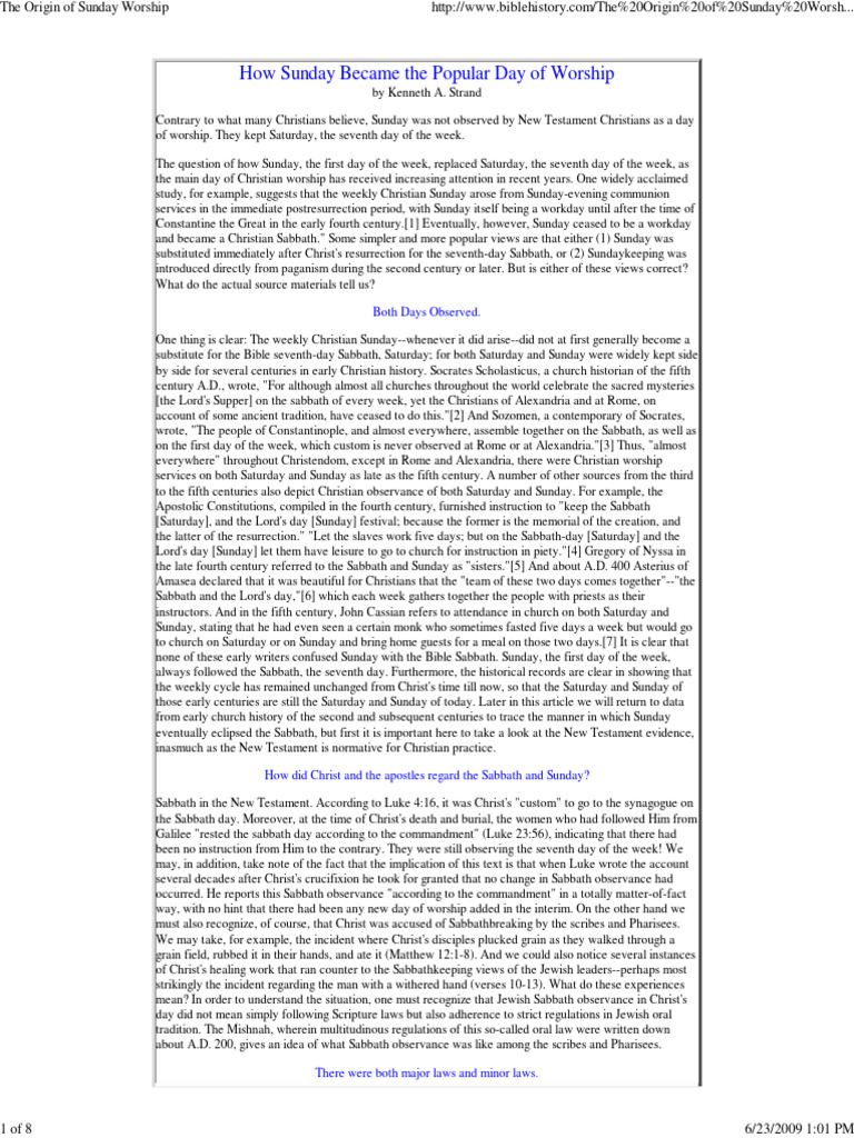 Origins of Sunday Worship Explained | PDF | Biblical Sabbath | Sabbath ...