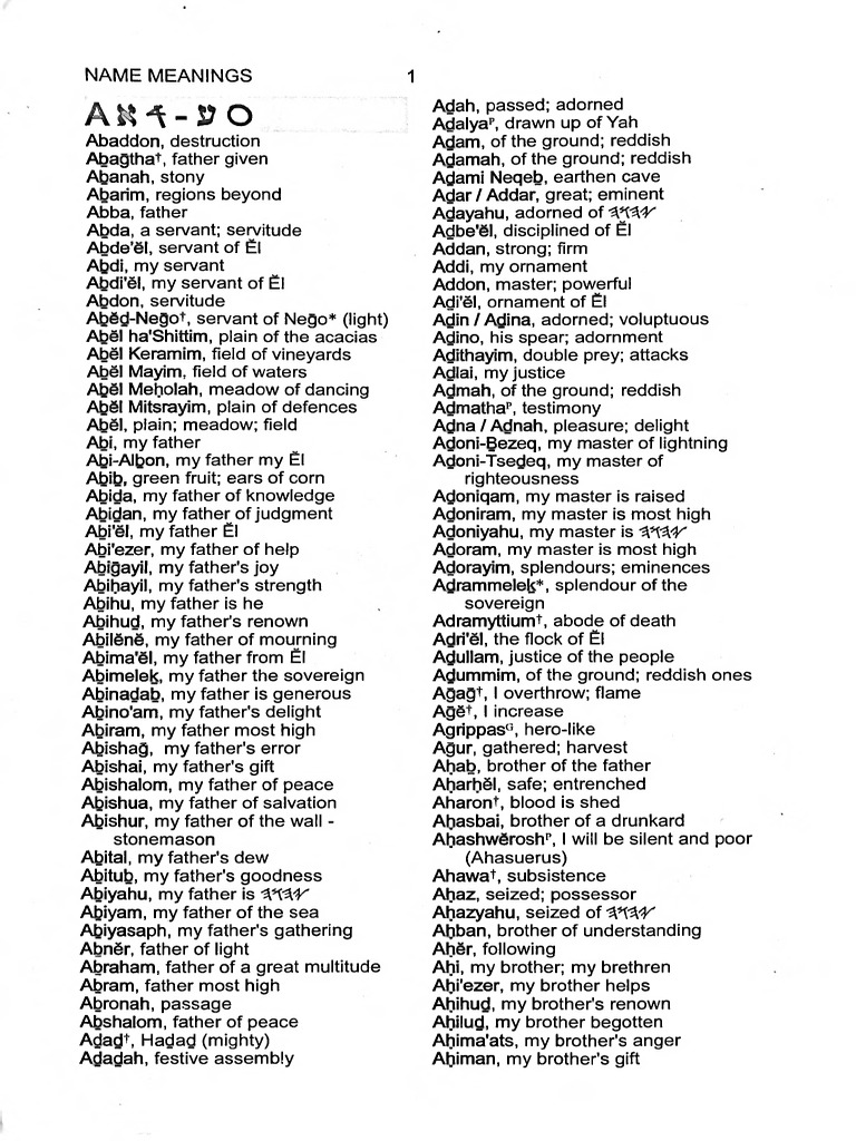 Biblical Hebrew Name Meanings Guide | PDF