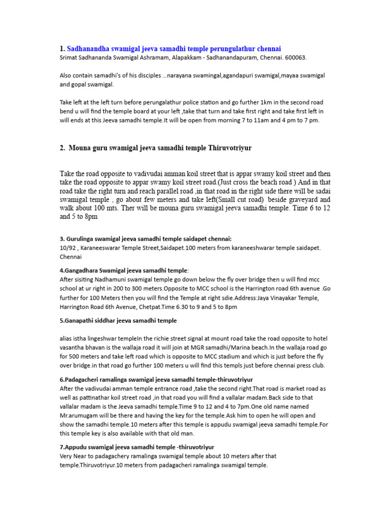 Chennai Siddhar Jeeva Samadhis | PDF
