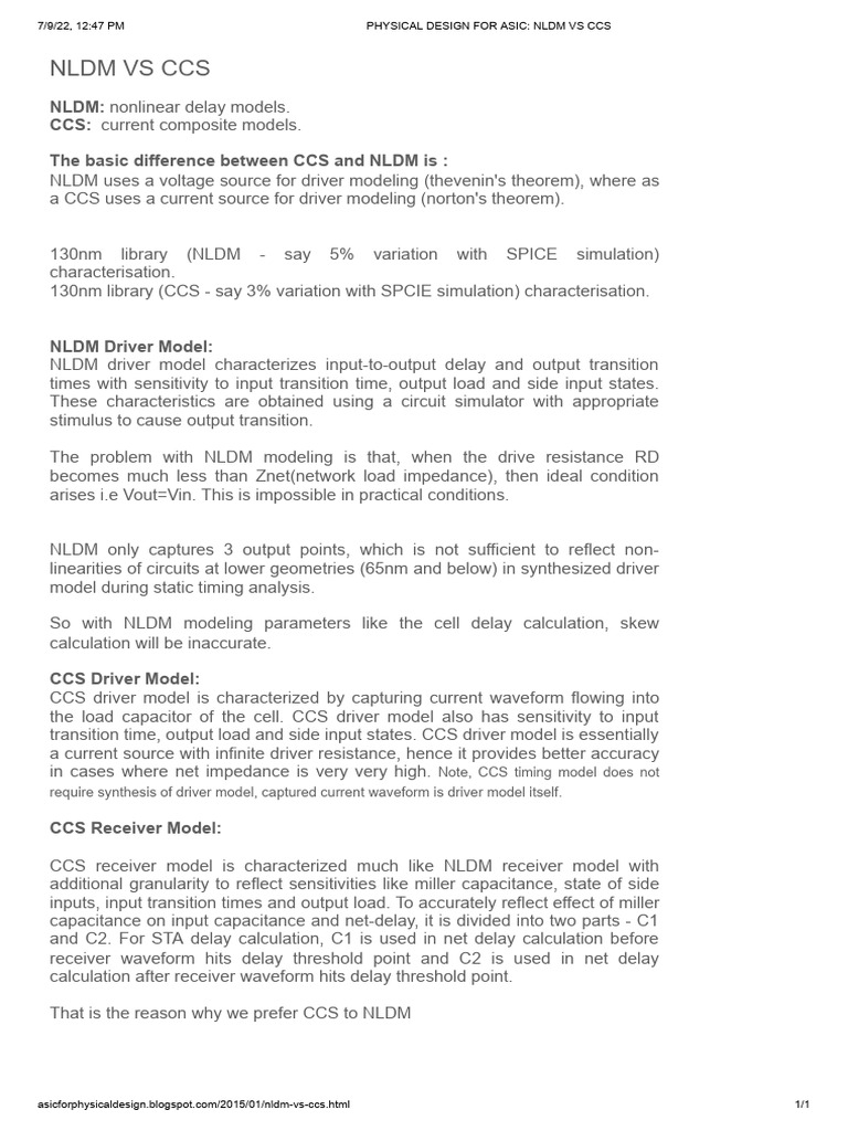 Physical Design For Asic - NLDM VS CCS | PDF | Capacitance | Electrical Impedance