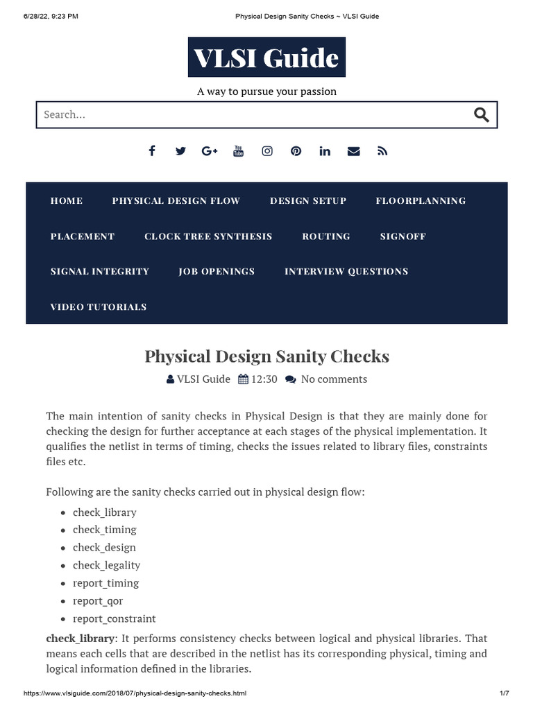 Physical Design Sanity Checks - VLSI Guide | PDF | Electronic Design ...
