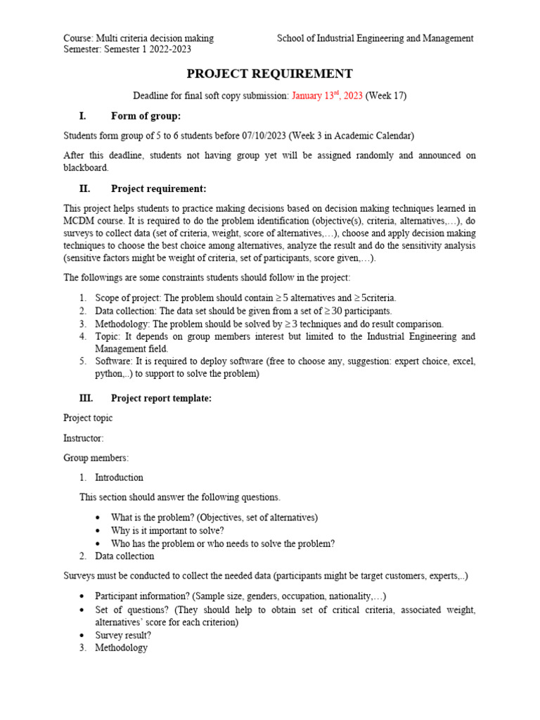 Semester Project Description | PDF | Decision Making | Data