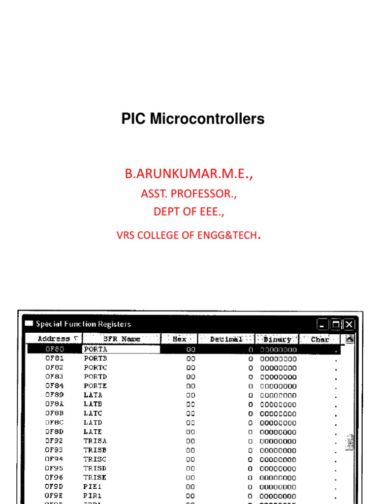 PIC Microcontrollers: B.Arunkumar.M.E | PDF | Science & Mathematics ...