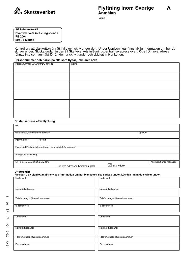 Flyttblankett SKV | PDF