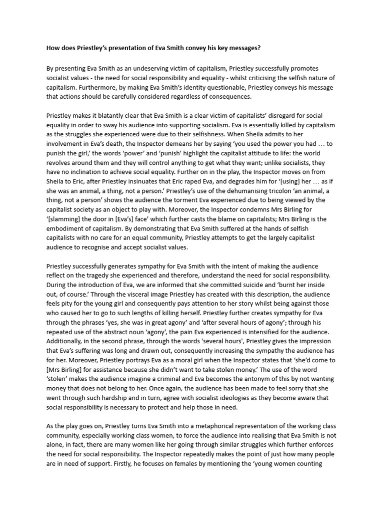 Eva Smith: A Symbol of Social Responsibility | PDF