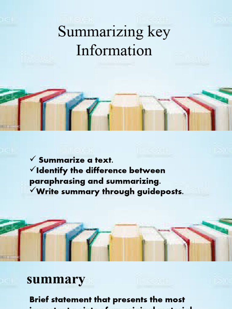 English 7 Q2 WK5 (Summarizing Key Information) | PDF