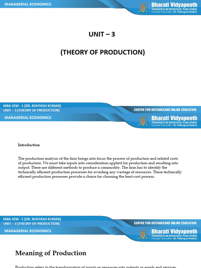 Unit-3 (Theory of Production) | PDF