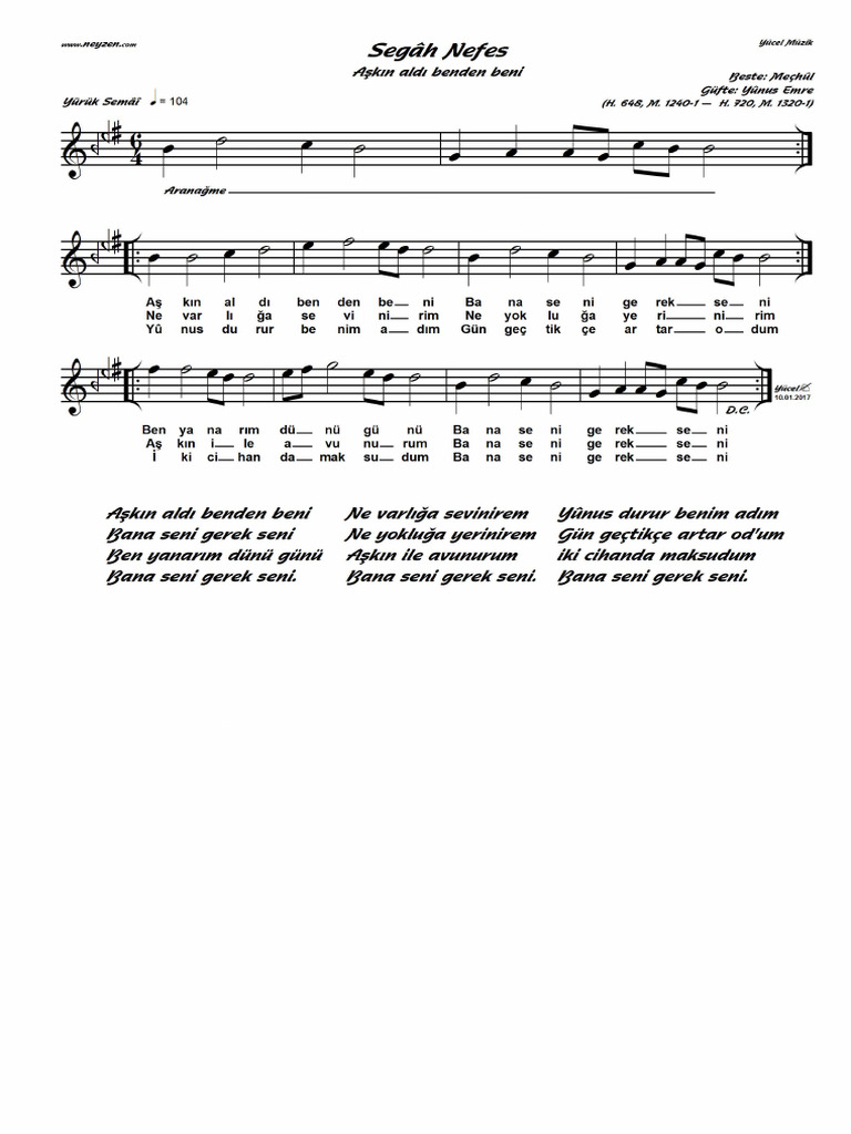 Askin Aldi Benden Beni Bana Seni Gerek Seni | PDF