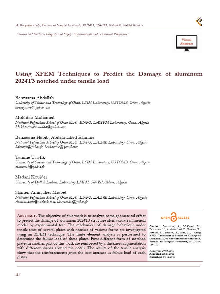 Using XFEM Techniques To Predict The Damage of Aluminum 2024T3 Notched Under Tensile Load | PDF ...