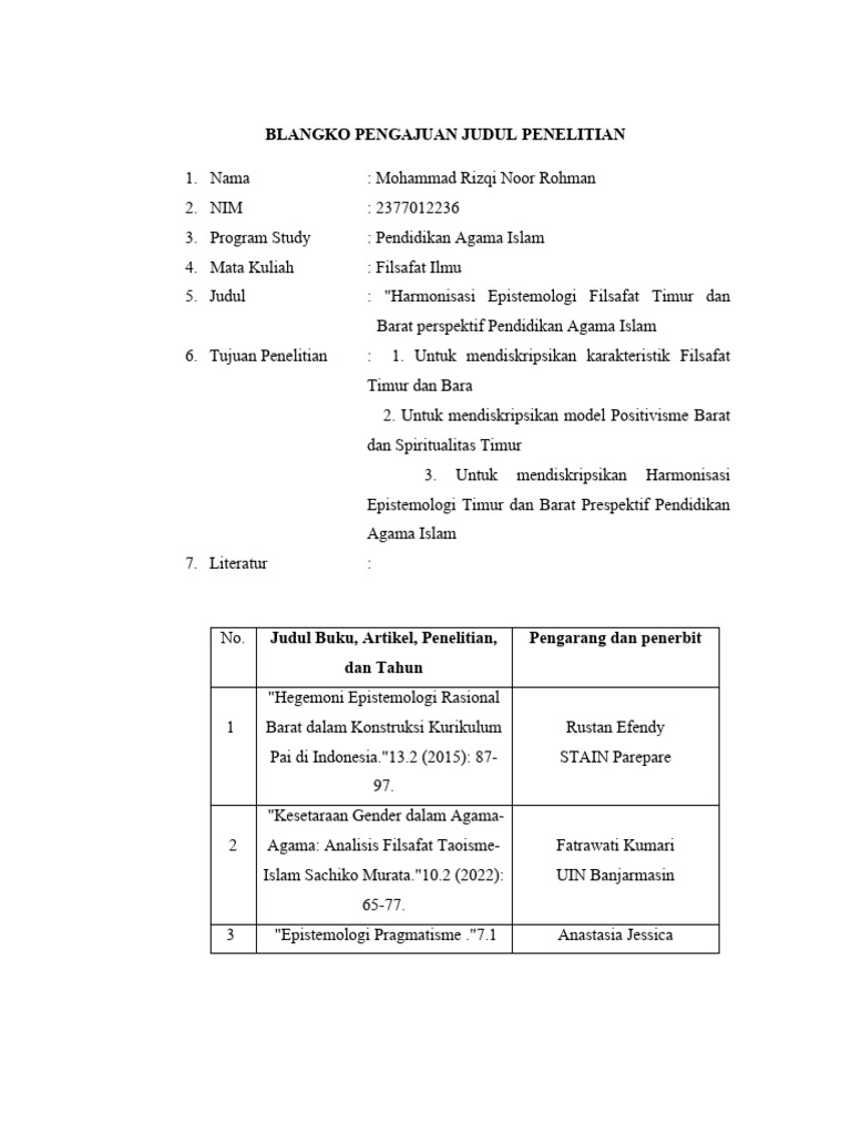 Blangko Pengajuan Judul Penelitian | PDF