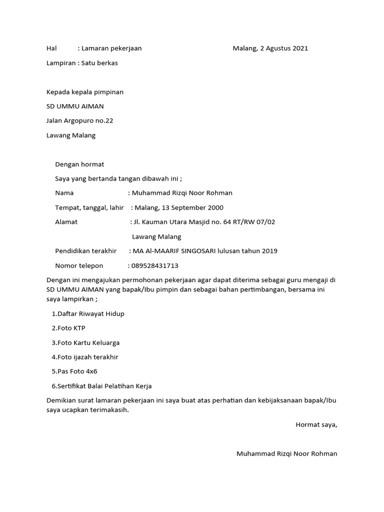 Lamaran Guru Mengaji di SD Ummu Aiman | PDF | Karier & Perkembangan | Kesehatan Holistik