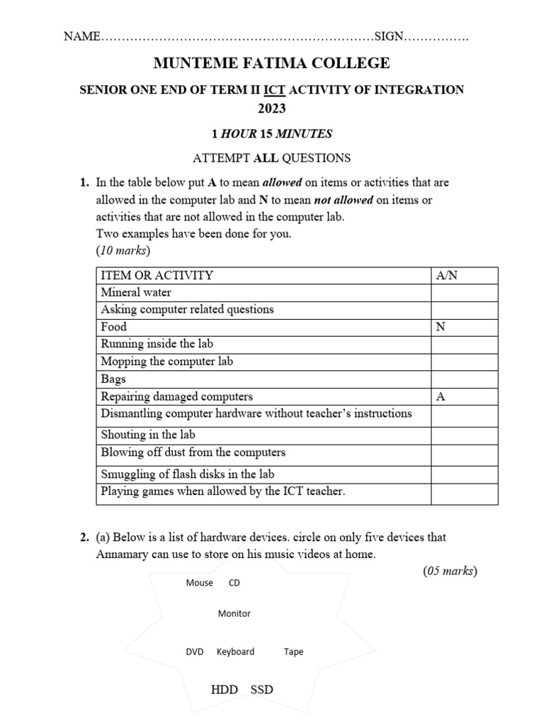 S1 Ict Test | PDF | Computer Hardware | Computing