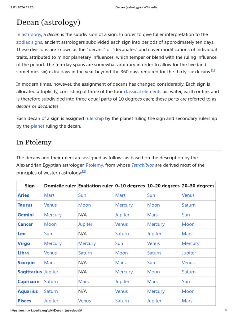 Decan (Astrology) : in Ptolemy | PDF