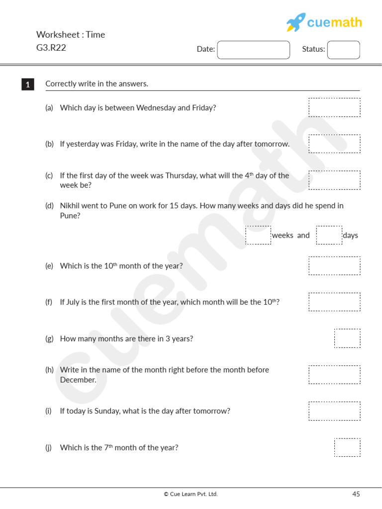 Class 3 Math Worksheets Time | PDF