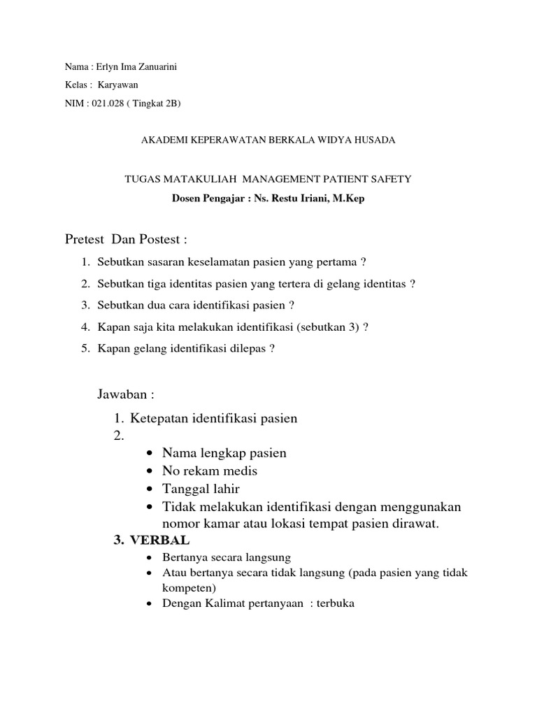 Tugas Management Patient Safety | PDF