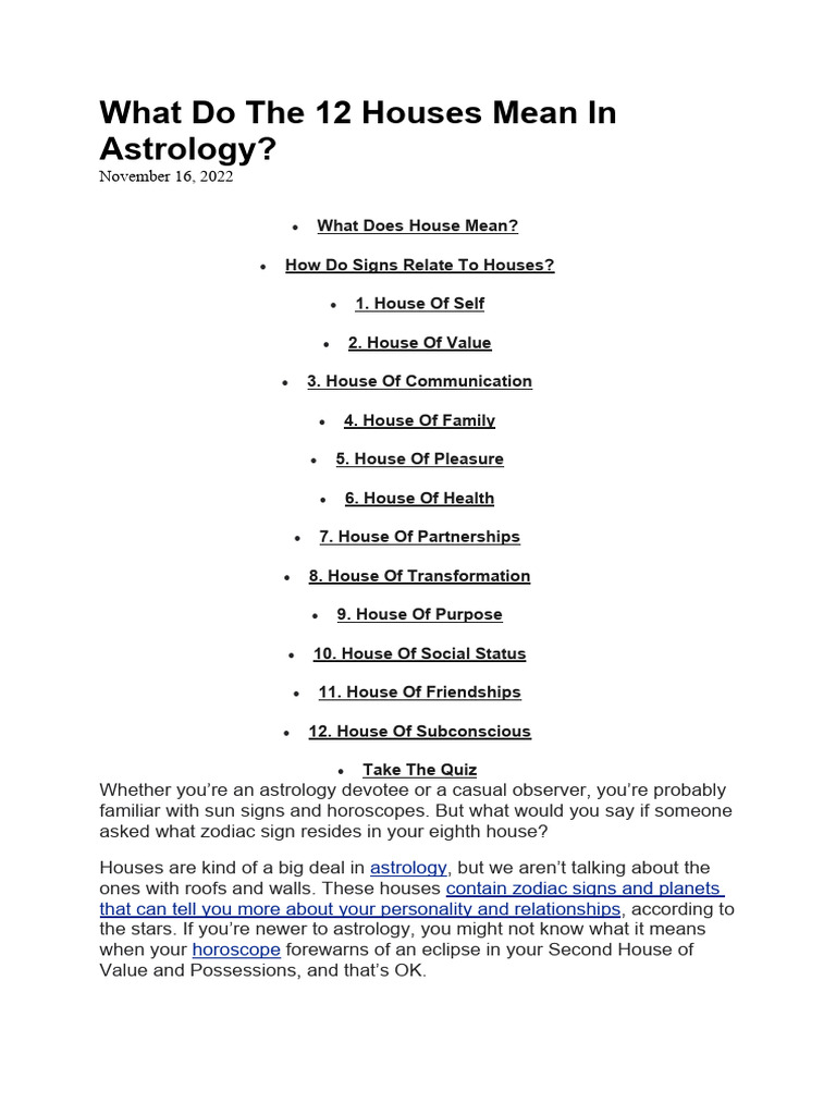 What Do the 12 Houses Mean in Astrology 360 | PDF | Astrological Sign ...