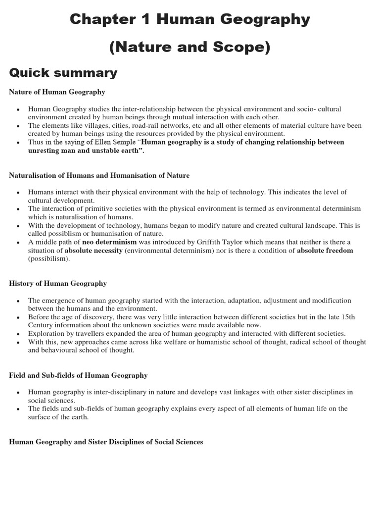 Chapter 1 Human Geography- Nature and scope | PDF