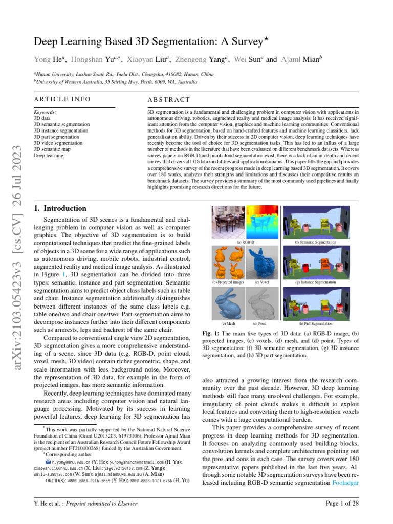 Deep Learning Based 3D Segmentation: A Survey: He, Yu, Liu, Yang, Sun and Mian | PDF | Image ...