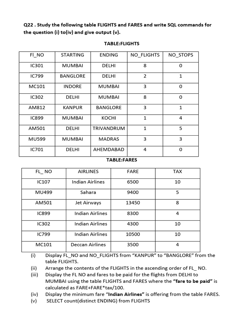 SQL Queries for Flight Fares Analysis | PDF