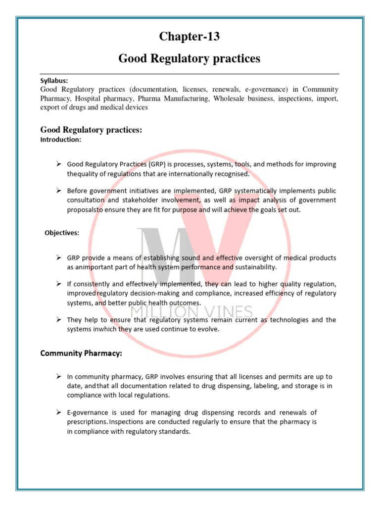 Good Regulatory Practices in Pharmacy | PDF | Pharmacist | Pharmacy