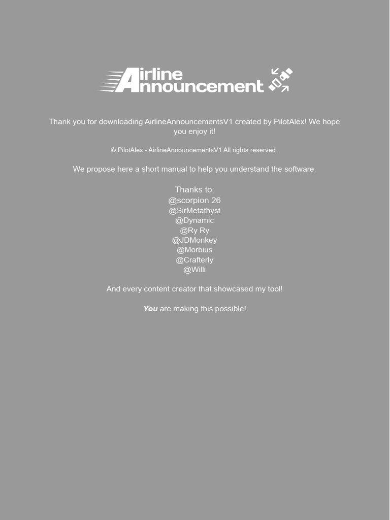 AirlineAnnouncementsV1 Manual (EN) | PDF