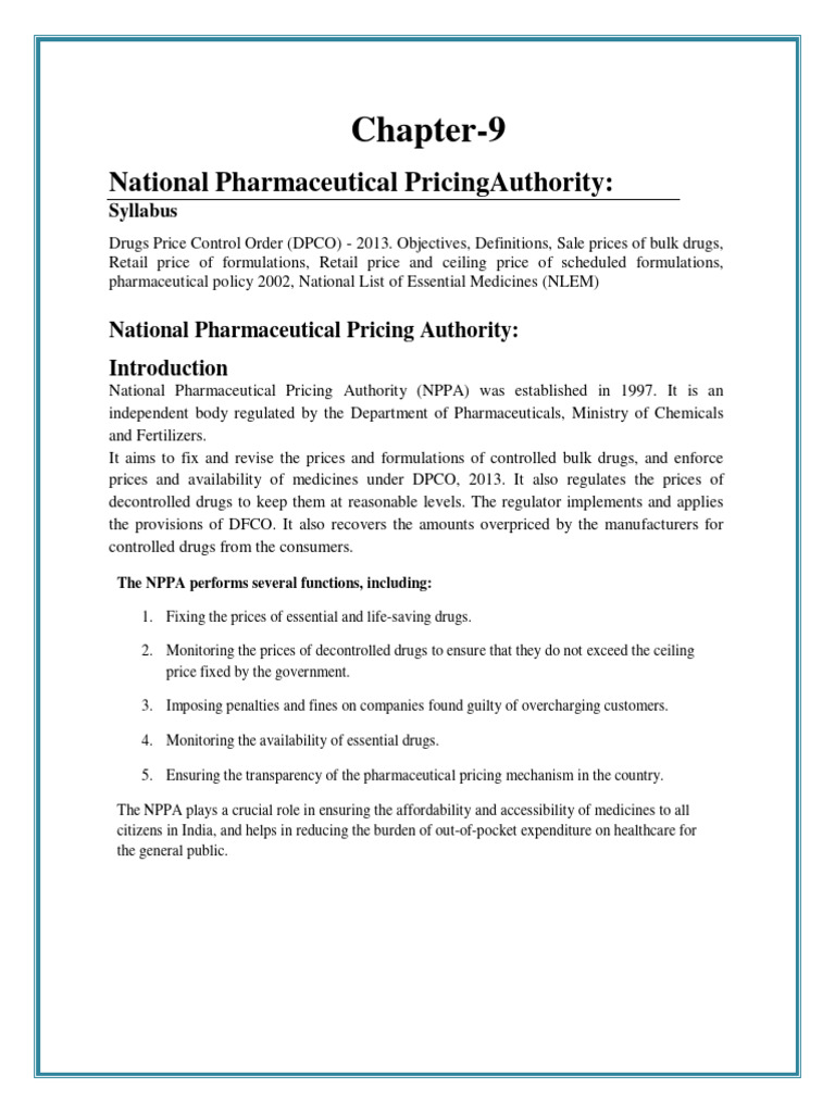 Chapter-9 National Pharmaceutical Pricing Authority. | PDF