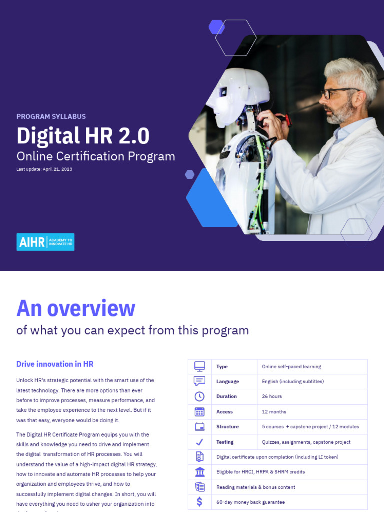 Digital HR Certificate Program Syllabus AIHR | PDF | Change Management ...