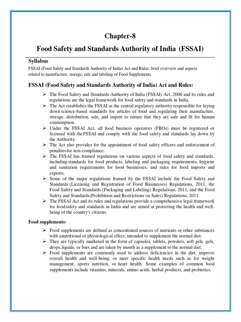 Chapter_Food_Safety_and_Standards_Authority_of_India_FSSAI | PDF ...