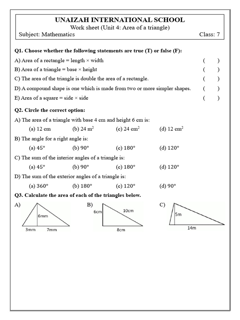 Class-7, Work Sheet (Unit-4) | PDF