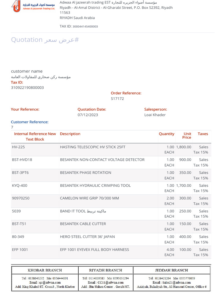 Quotation - S17172 | PDF