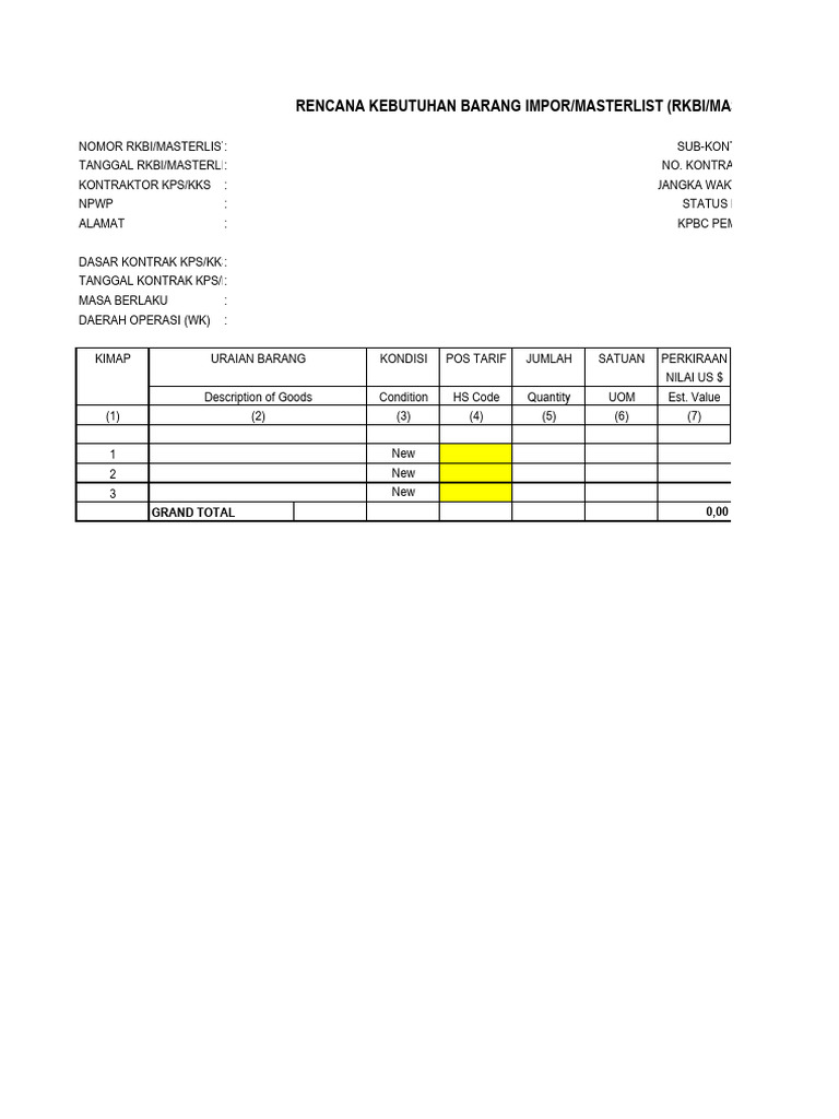 Rencana Kebutuhan Barang Impor RKBI | PDF