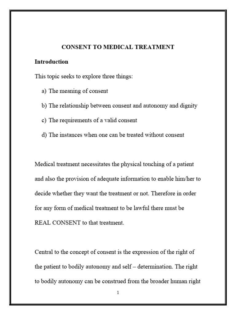 CONSENT TO MEDICAL TREATMENT Notes | PDF | Social Science | Law
