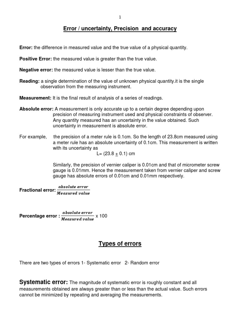 1 3 Errors Precision And Accuracy Pdf Observational Error Accuracy And Precision