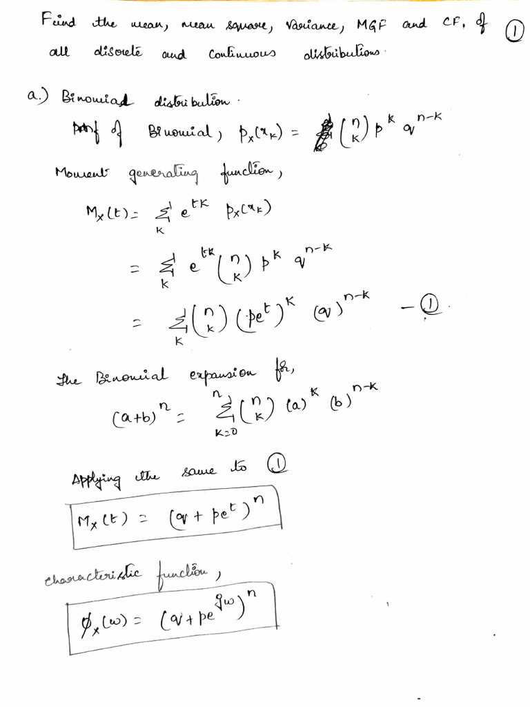Mean Variance MGF and CF of Distributions | PDF