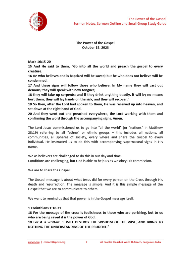 The Power of The Gospel Ps Ashish Raichur | PDF | Jesus | Sermon