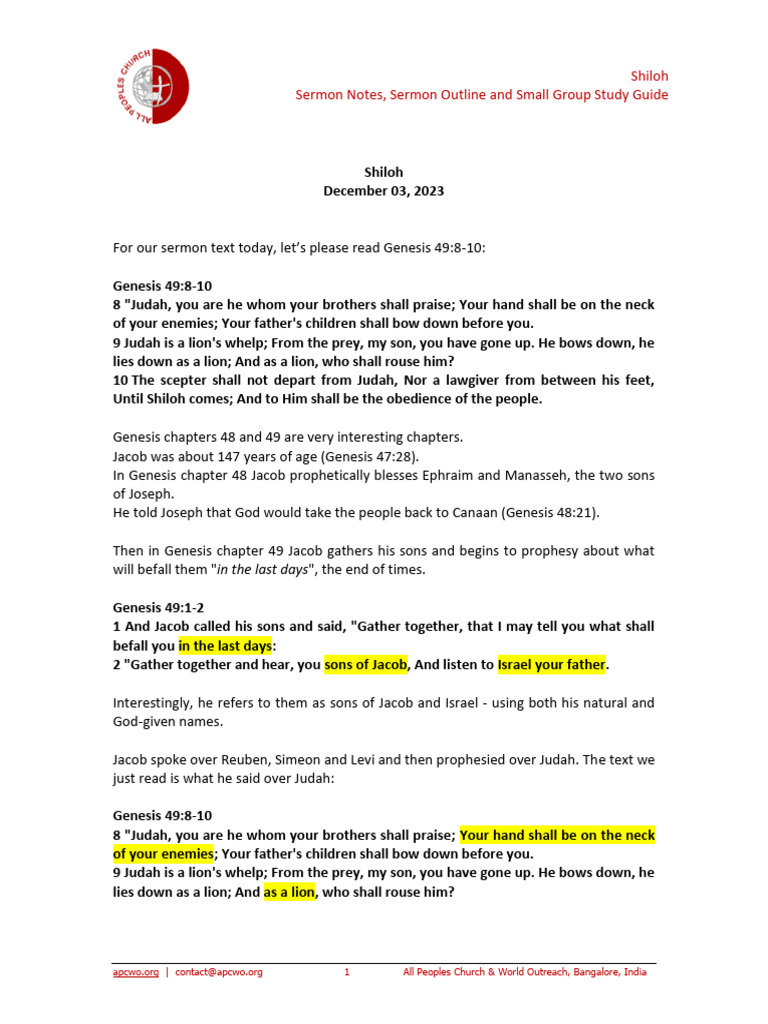 Shiloh: Jesus, the Lion of Judah | PDF