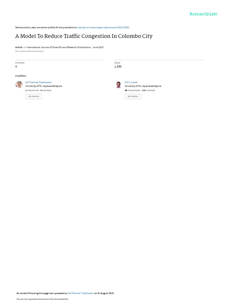 A Model To Reduce Traffic Congestion in Colombo Ci | PDF | Traffic ...