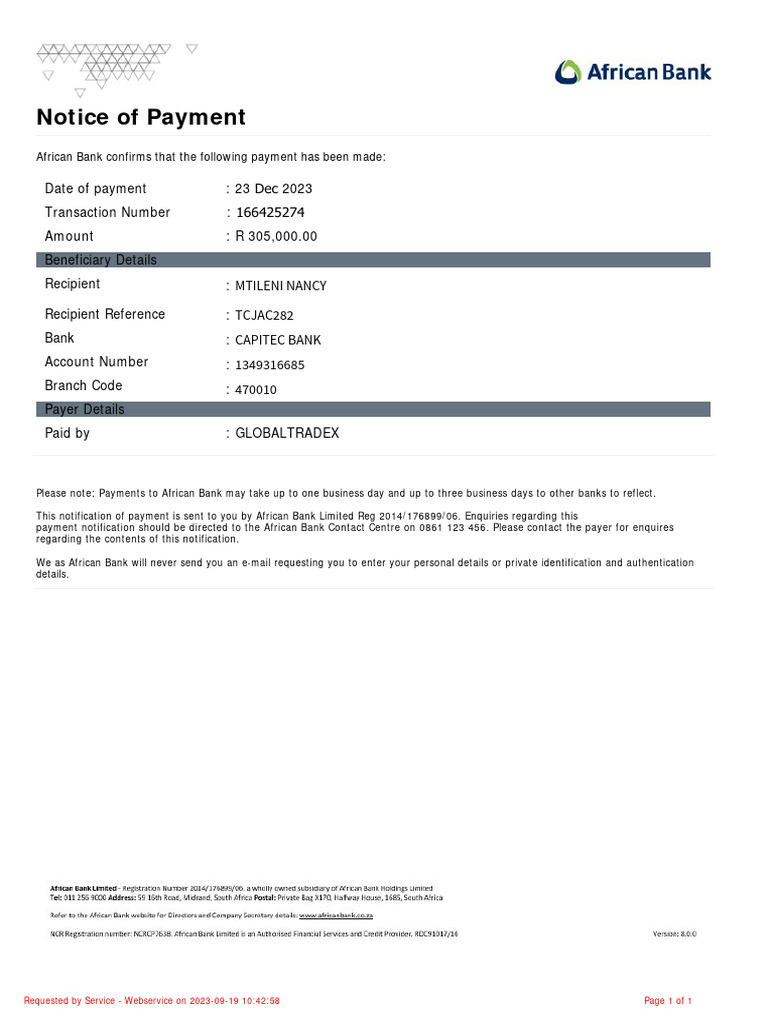 African Bank Payment Notification | PDF | Business