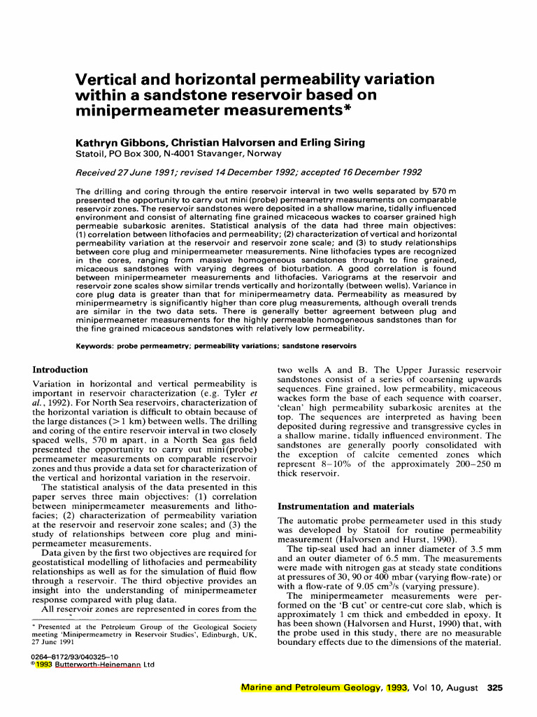 Vertical and Horizontal Permeability Variation Within A Sandstone ...