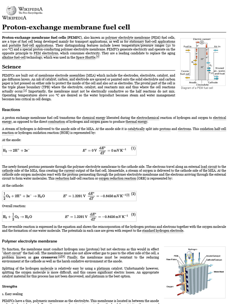 Proton-Exchange Membrane Fuel Cell - Wikipedia | PDF | Fuel Cell ...