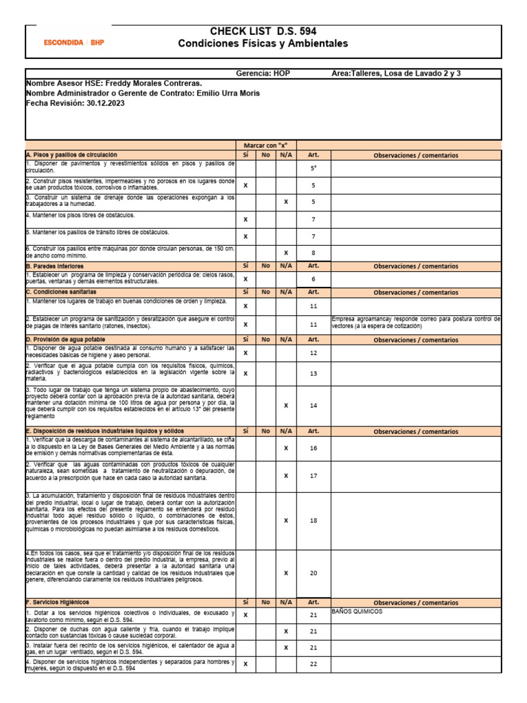 Check List DS 594 Autoevalaución TECNASIC LDL (30.12.2023) | PDF