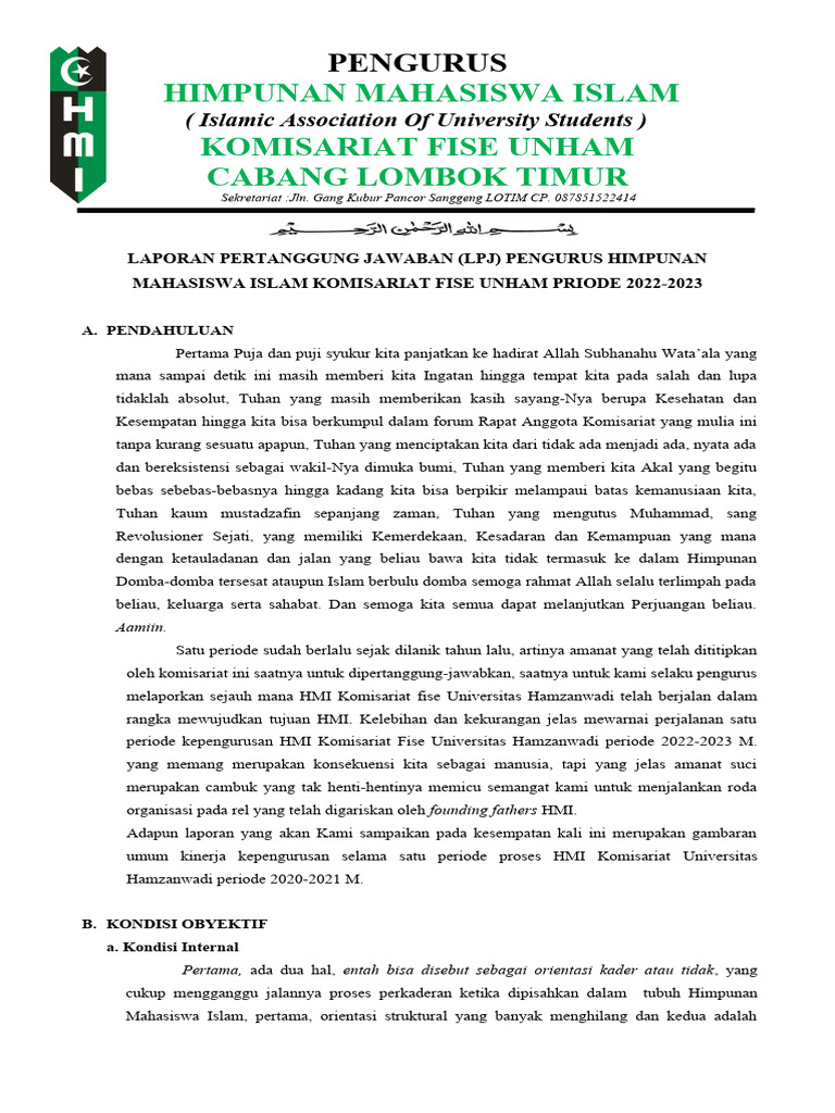 Contoh LPJ HMI | PDF