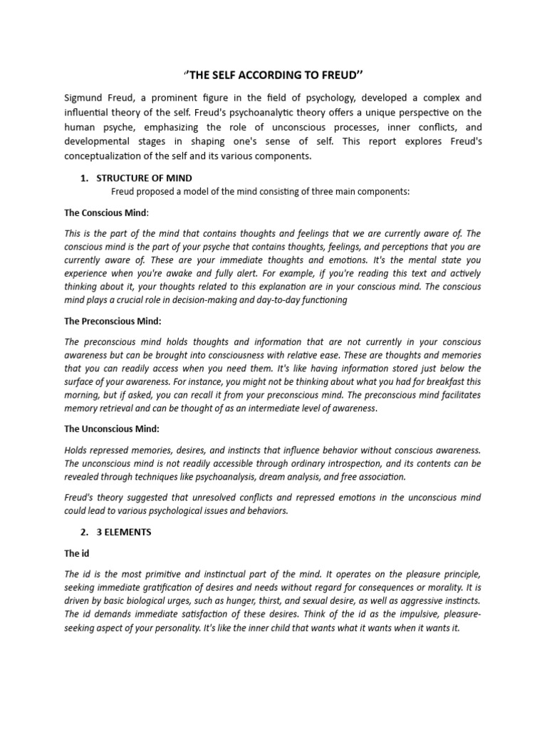 Freud's Theory of the Self | PDF | Id | Thought