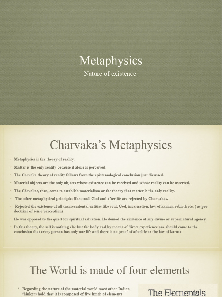 Charvaka Metaphysics: Materialism Explained | PDF | Soul | Existence