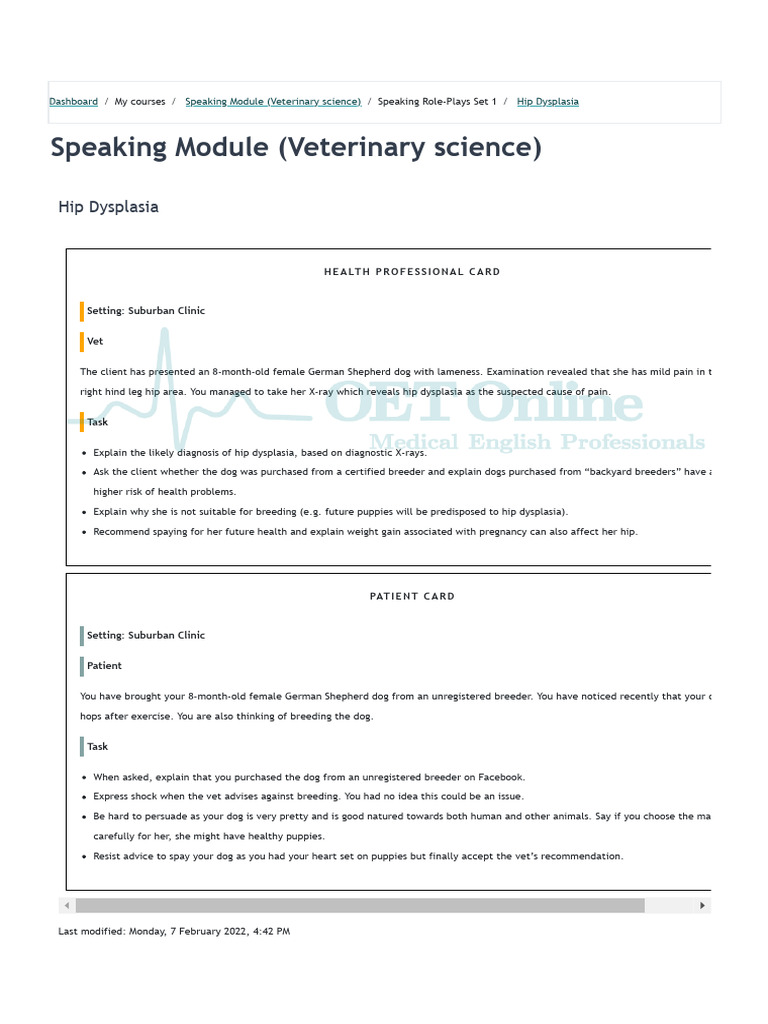 Speaking Module (Veterinary Science) - Hip Dysplasia1 | PDF | Dogs | Neutering