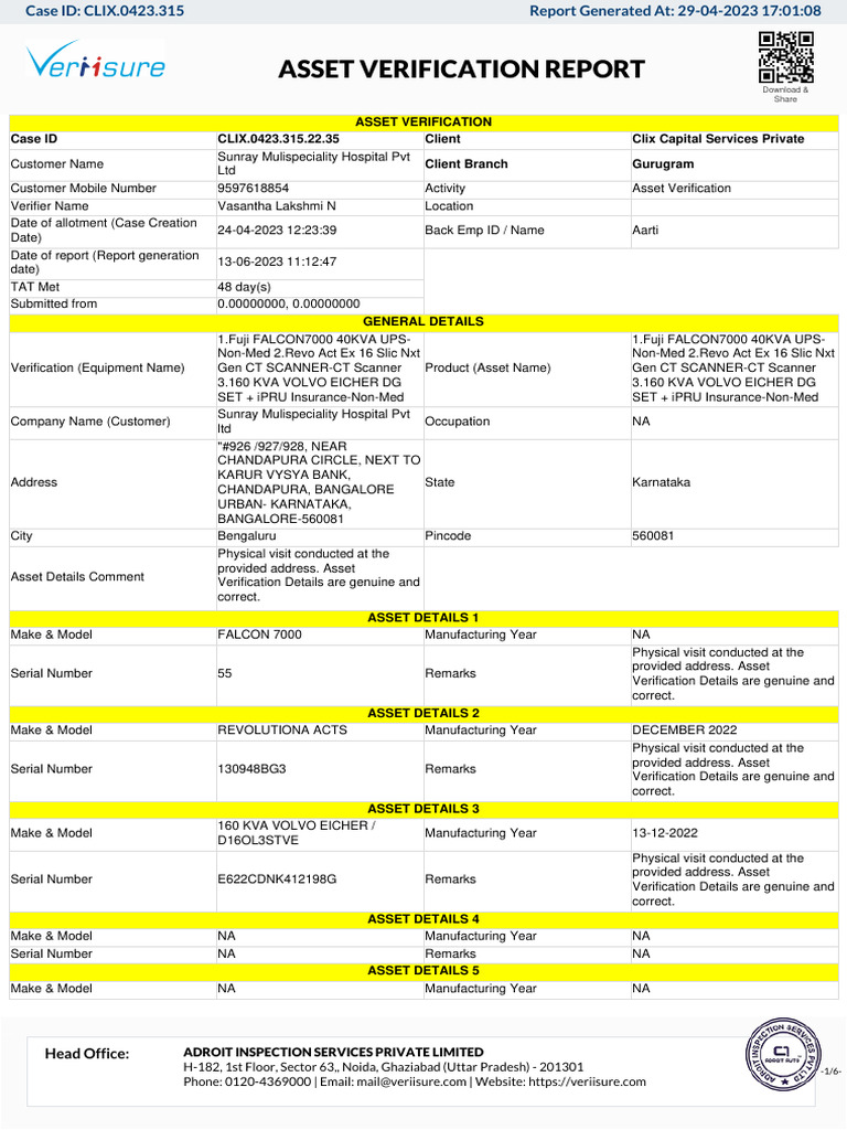 Asset Verification Report for Sunray Hospital | PDF