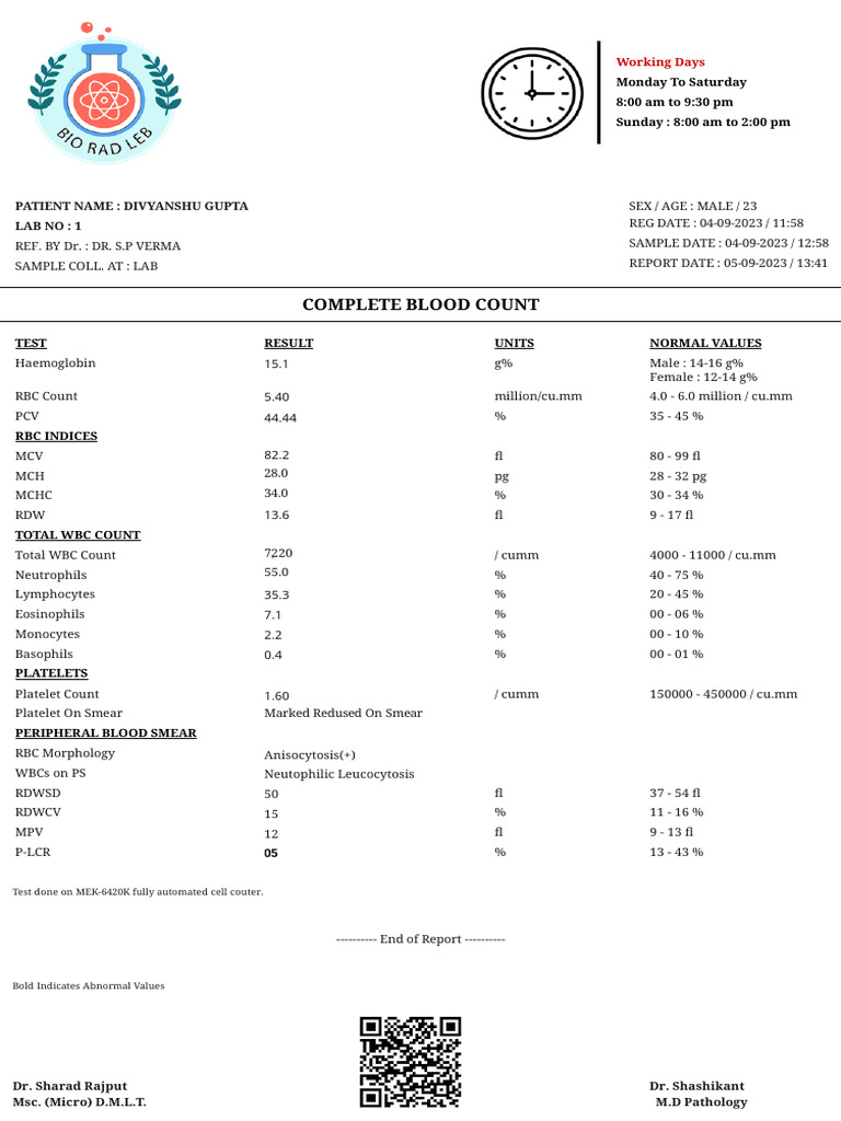 CBC Report | Download Free PDF | White Blood Cell | Medical Specialties