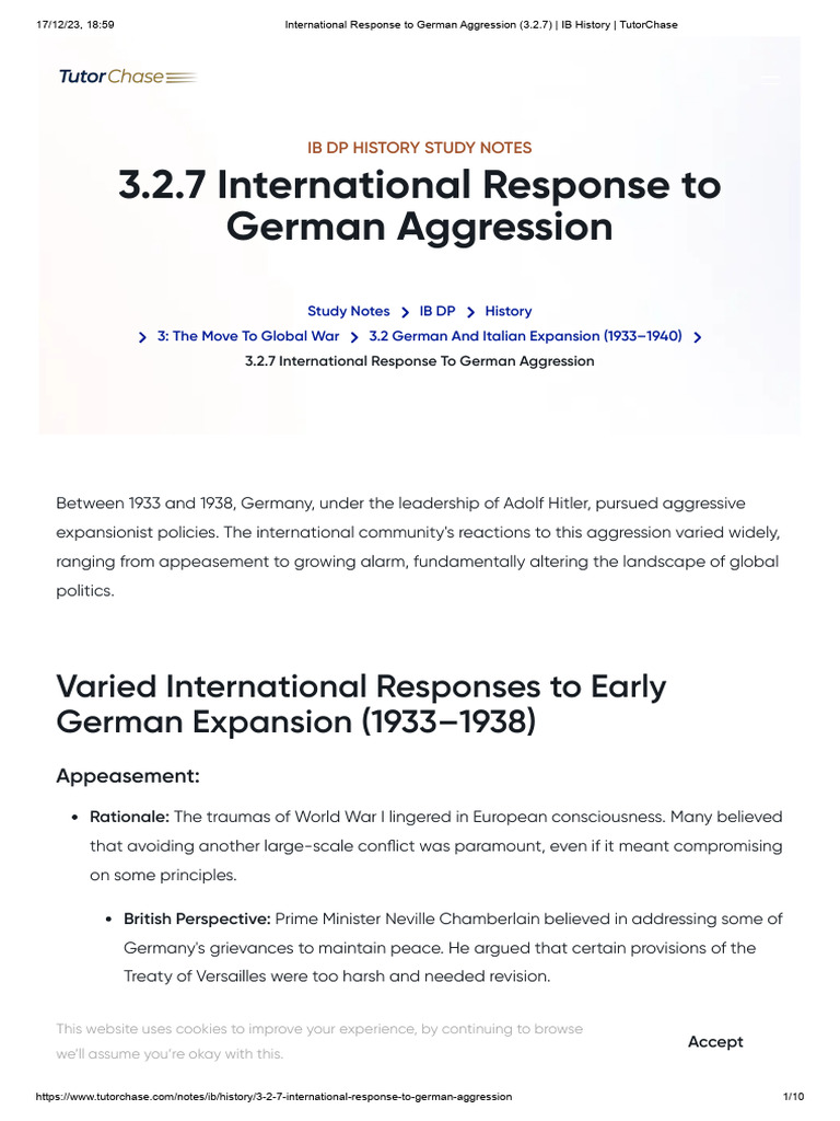 International Response To German Aggression (3.2.7) - IB History ...