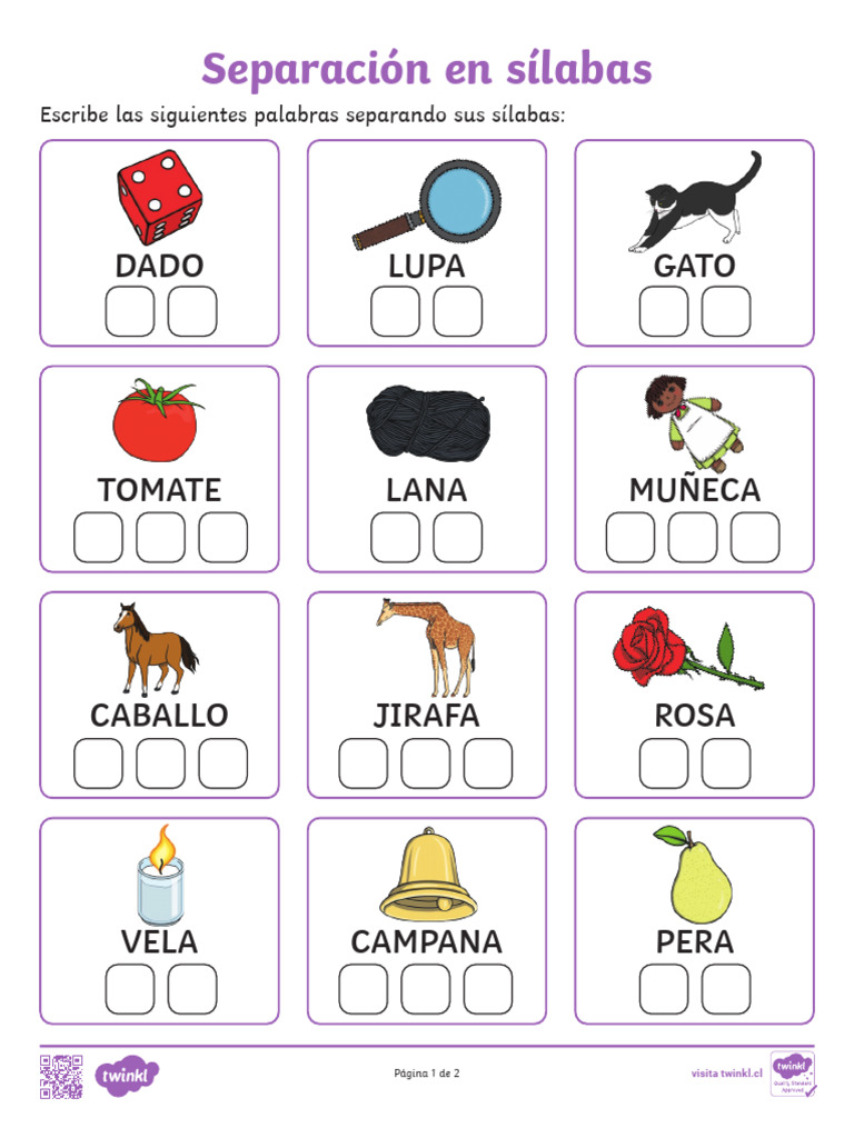 Hoja de trabajo: Separación de sílabas | PDF